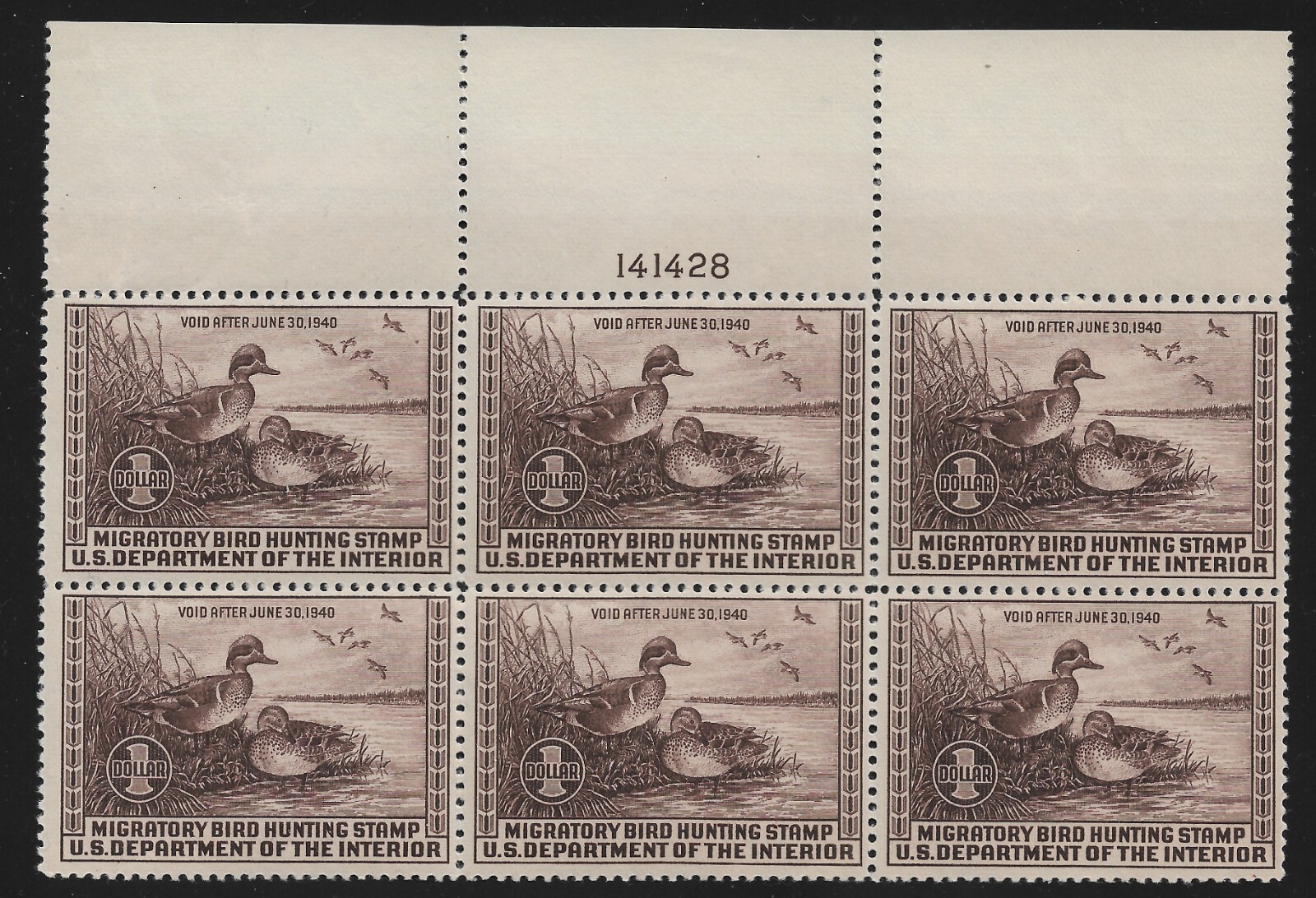 US Sc RW6 Duck Stamps Plate Block of 6 Mint NH OG - XF | eBay