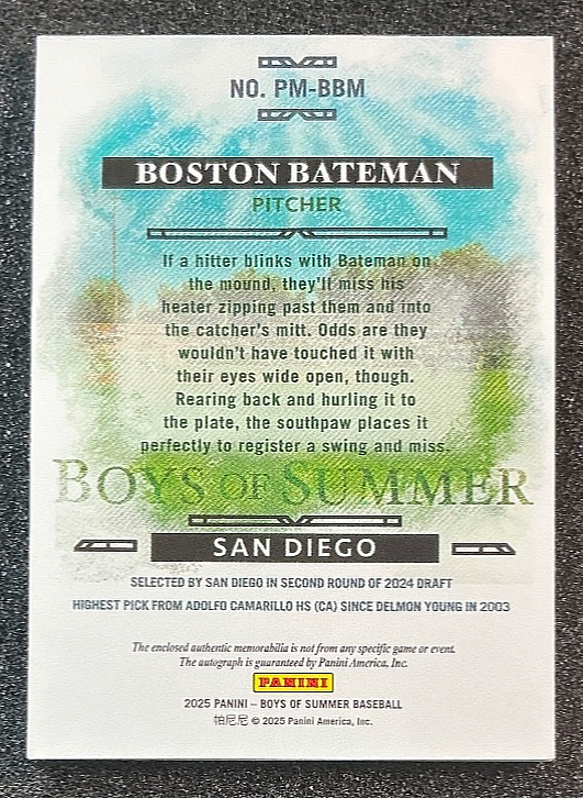 BOSTON BATEMAN - 2025 Panini Boys of Summer RED JERSEY RELIC AUTO RPA ...