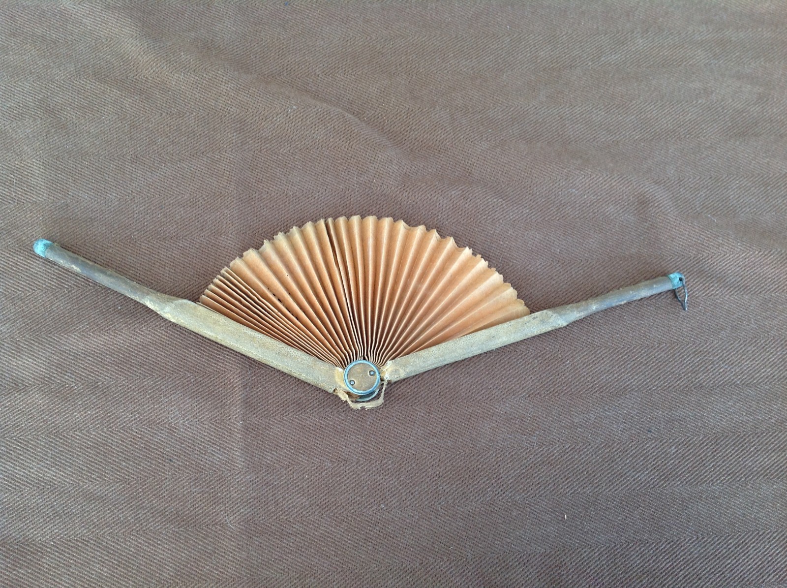 Antique Paper Hand Fan, Wood Handles - Gem