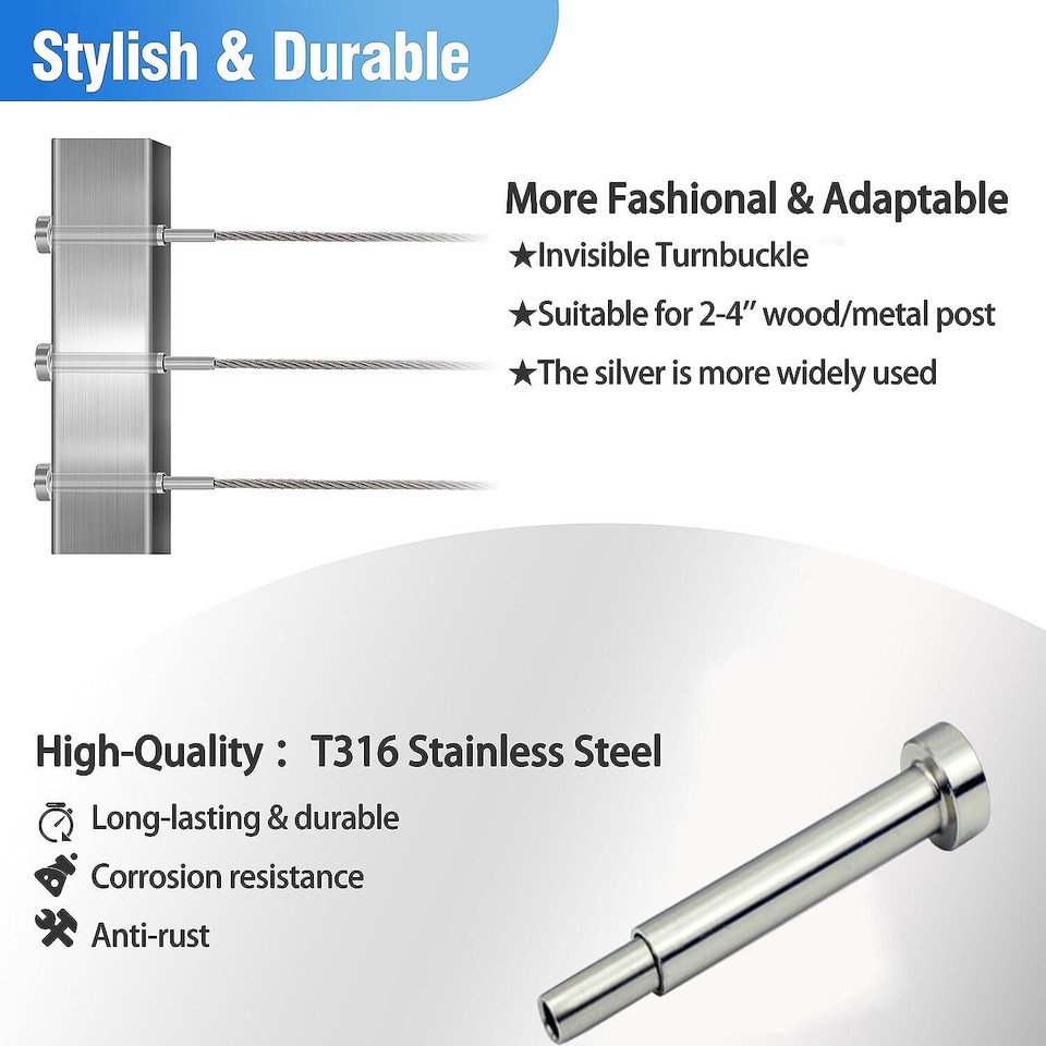 Stainless Steel Invisible Receiver Stud Swage End Fitting 3/16" Cable ...