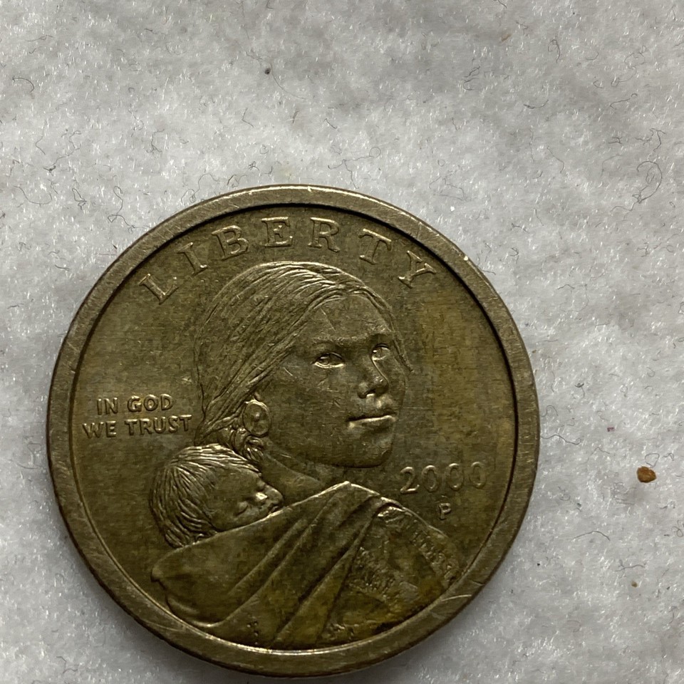 2000 P - Sacagawea Cheerios dollar rare, detail Feathers-errors obverse ...