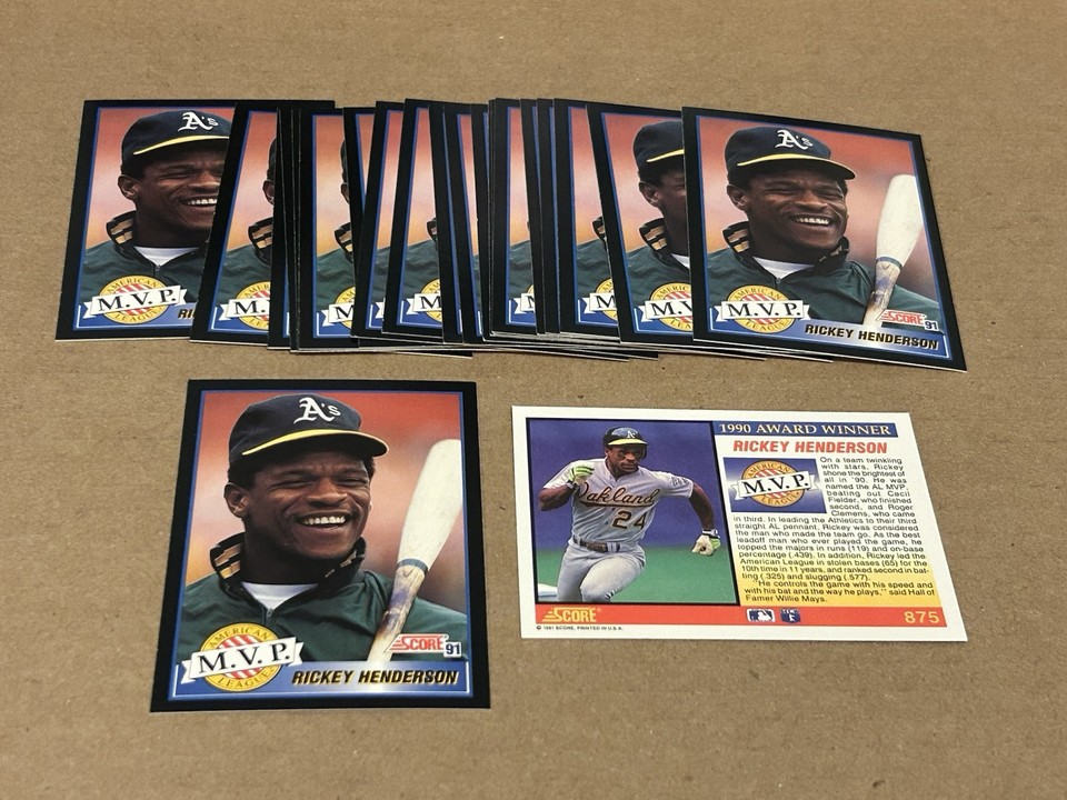 (20) Card Lot of 1991 Score #875 Rickey Henderson AL MVP Award Oakland ...