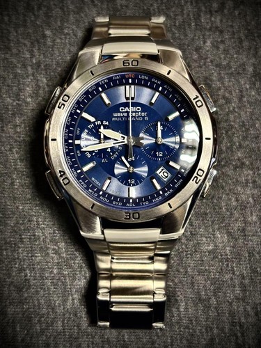 Casio Wave Ceptor Blue Dial Men's Watch /Used, 17.5cm Wrist, No Box | eBay
