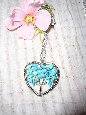 Außergewöhnliche Kette silber "Herz-Anhänger" Edelstein Howlith ...