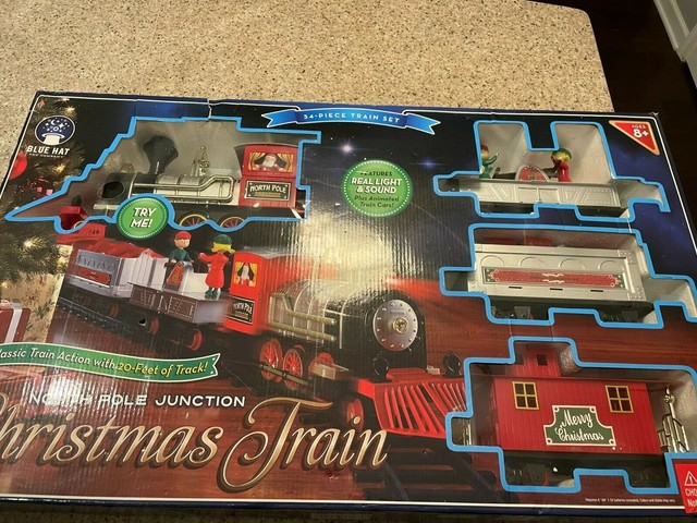 34pc North Pole Junction Christmas Train Set Light Sound 20ft Track ...
