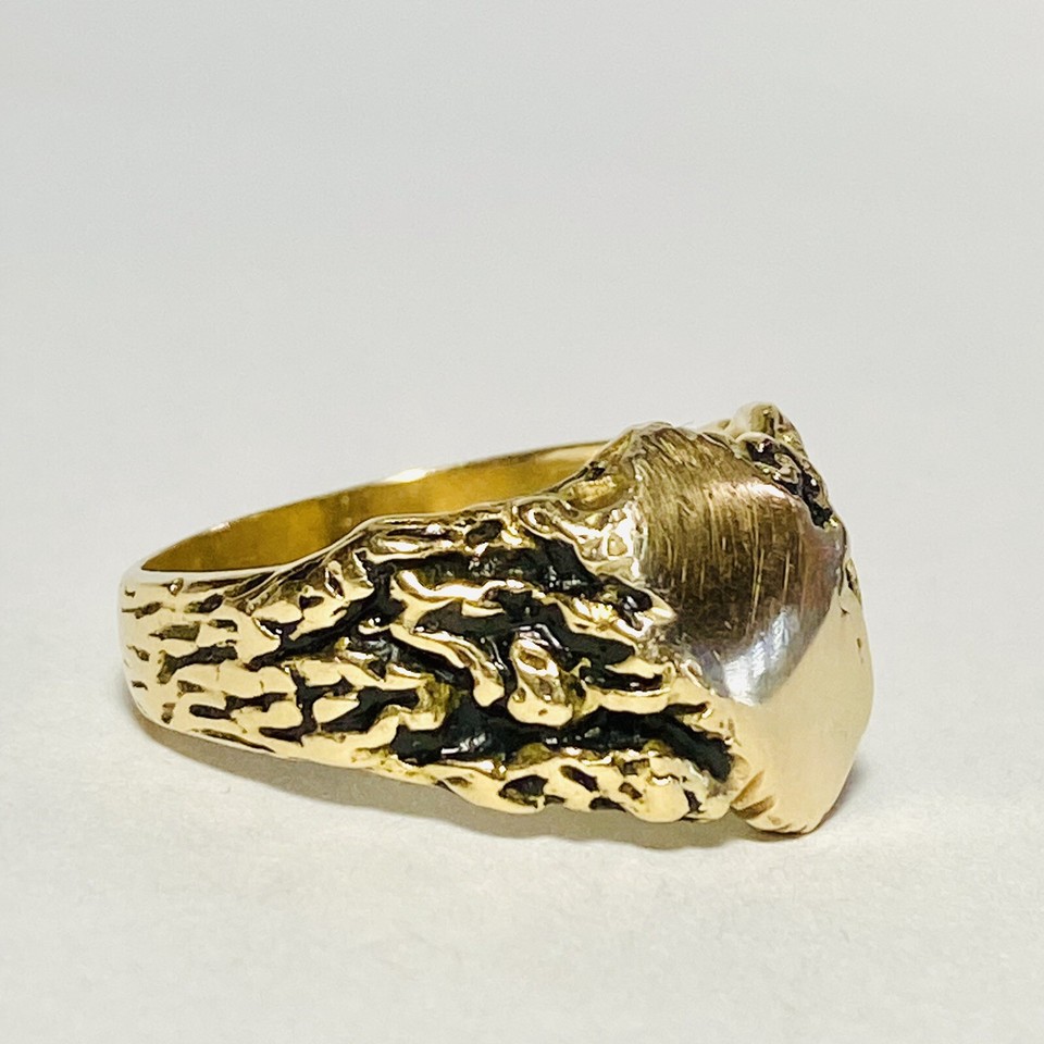 Vintage Resco 14K Yellow Gold Nugget Black Enamel Size 14.25 Men's Ring ...