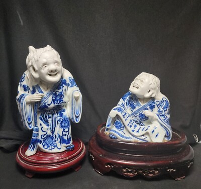 Edo Meiji 19th C Japanese Porcelain Statues Kyoyaki Kanzan & Jittoku By ...