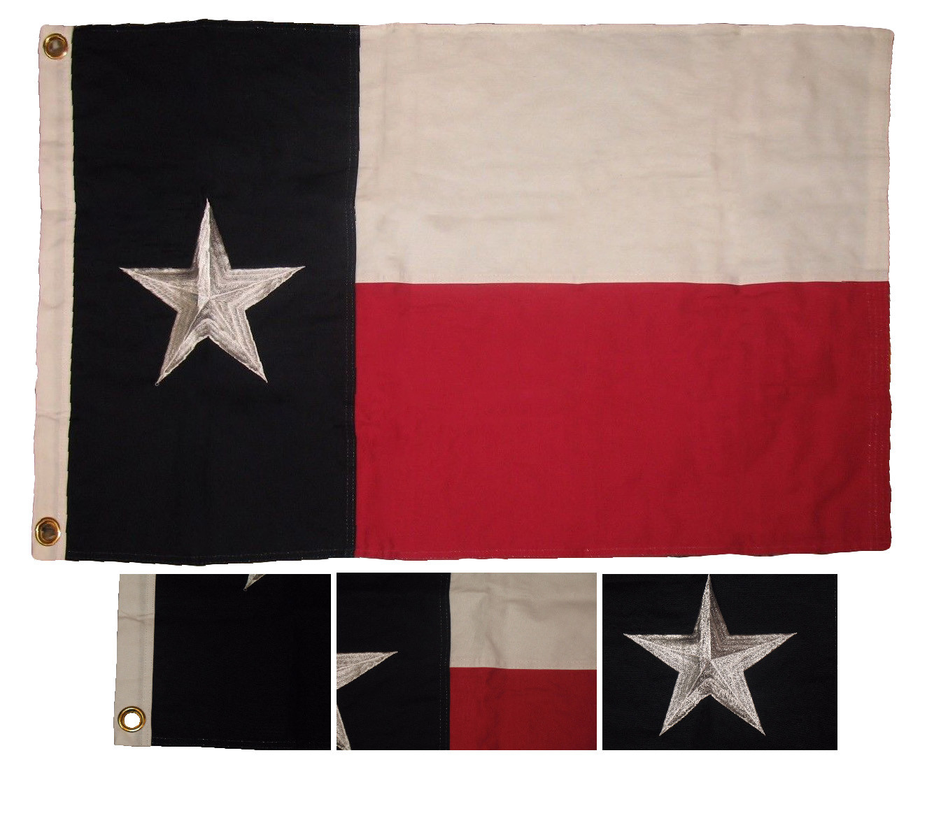 2x3 Embroidered State of Texas 100% Cotton flag 2'x3' Clips (Fully Emb ...