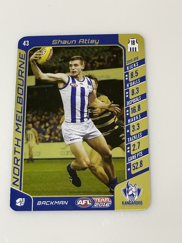 AFL 2016 Team Coach Gold Shaun Atley North Melbourne Kangaroos 🏉 Afl ...