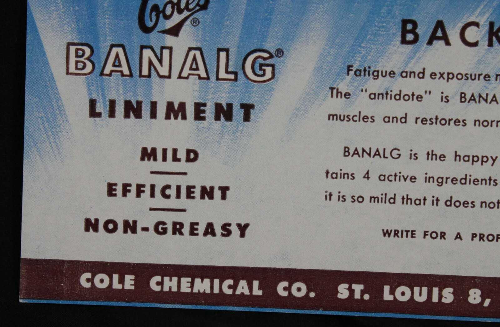 Vtg Cole Chemical Co Ink Blotter Banalg Liniment Medicine St Louis MO ...