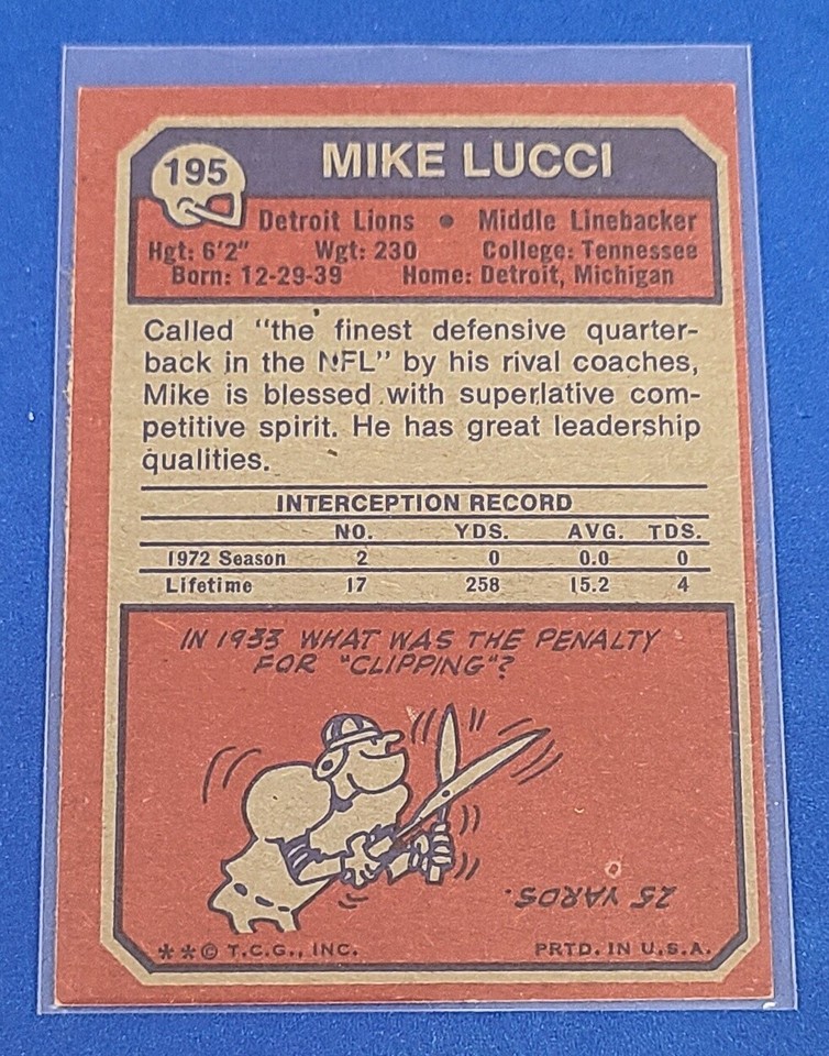 1973 Topps #195 Mike Lucci Detroit Lions Football Card D5 | eBay