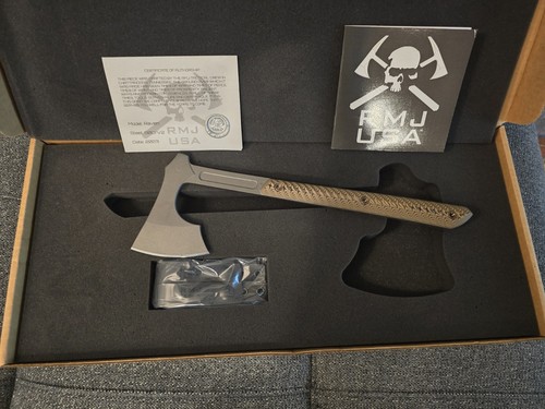 RMJ Tactical Tomahawk Raven Tungsten Body Brown Hyena G10 with Kydex ...