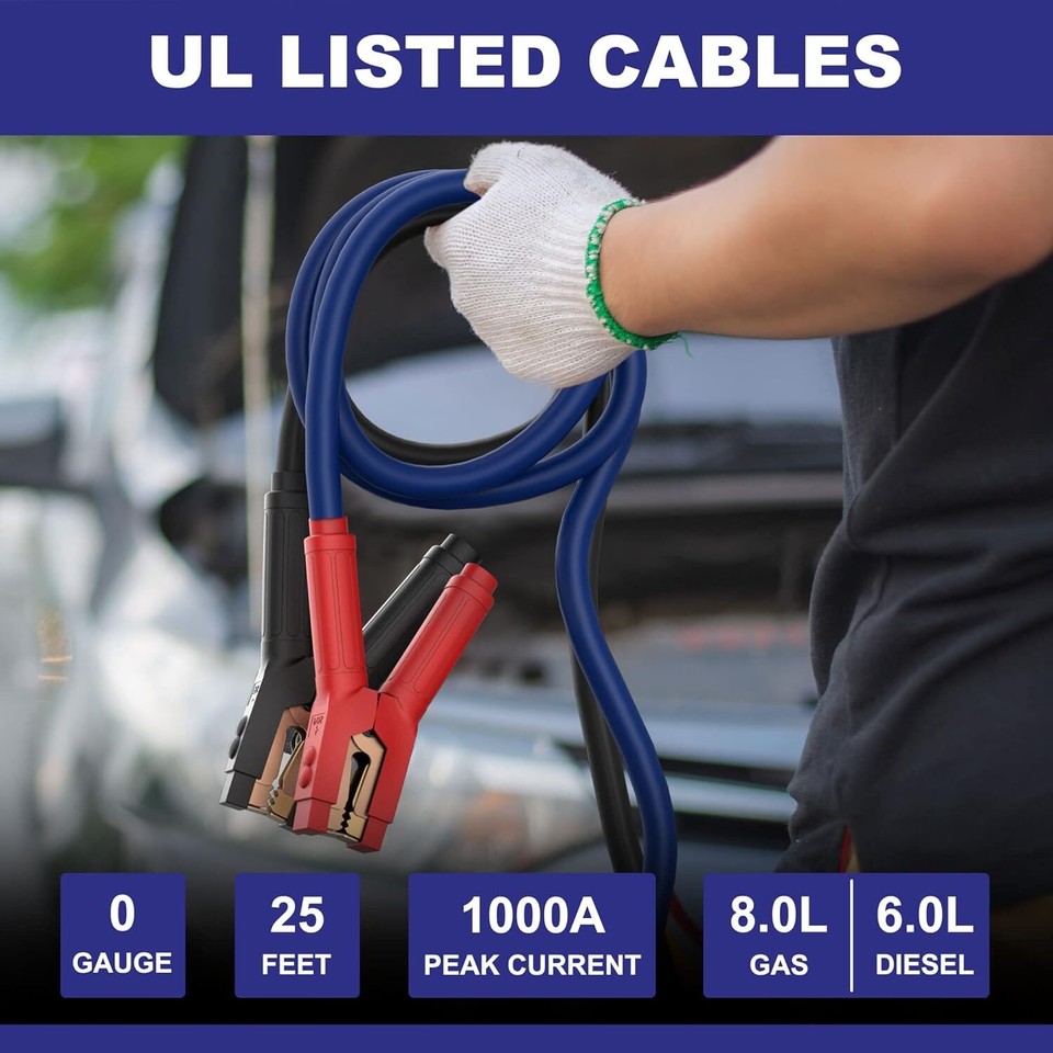 Heavy Duty Jumper Cables, 0 Gauge 25 Feet 1000Amp Booster Cables,UL ...