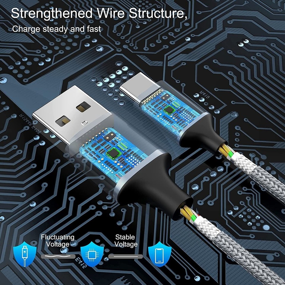 5-Pack Braided USB C Type-C Fast Charging Data SYNC Charger Cable Cord ...