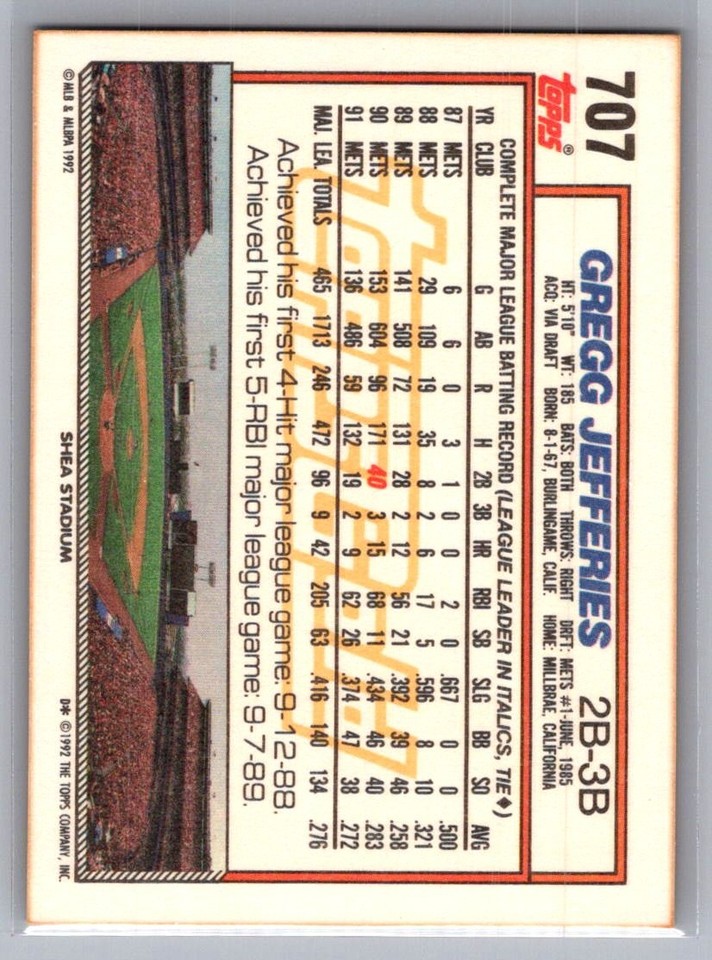 1992 Topps #707 Gregg Jefferies Gold Winners | eBay