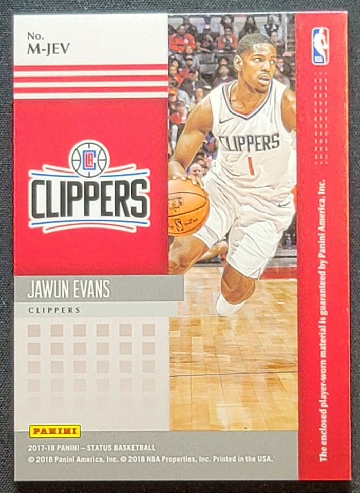 JAWUN EVANS 2017-18 PANINI STATUS GOLD RC 3 COLOR PATCH RELIC ROOKIE ...