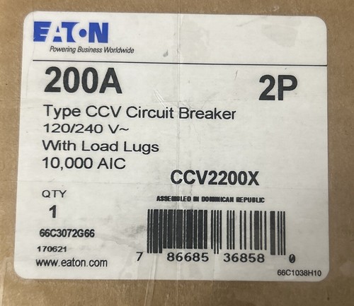 Brand New Eaton CCV2200X 2P 200A 120/240V Type CC Main Breaker 10k w ...