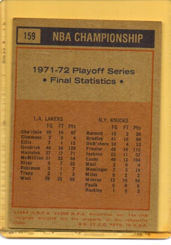 1972 Topps Basketball #159 1971-72 NBA Championship VINTAGE 1970S ...