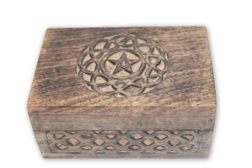 Pentacle Carved Wooden Box #3- Tarot Cards, Crystals, Altar Supplies ...
