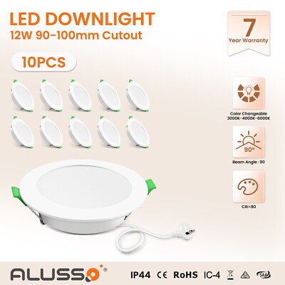 10Pack 12W 90mm Cutout LED Downlight Tri-color Dimmable with AU Plug ...