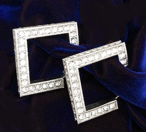 Kenneth Jay Lane KJL signed rhinestone Square angle HOOP geometric EARRINGS clip | eBay