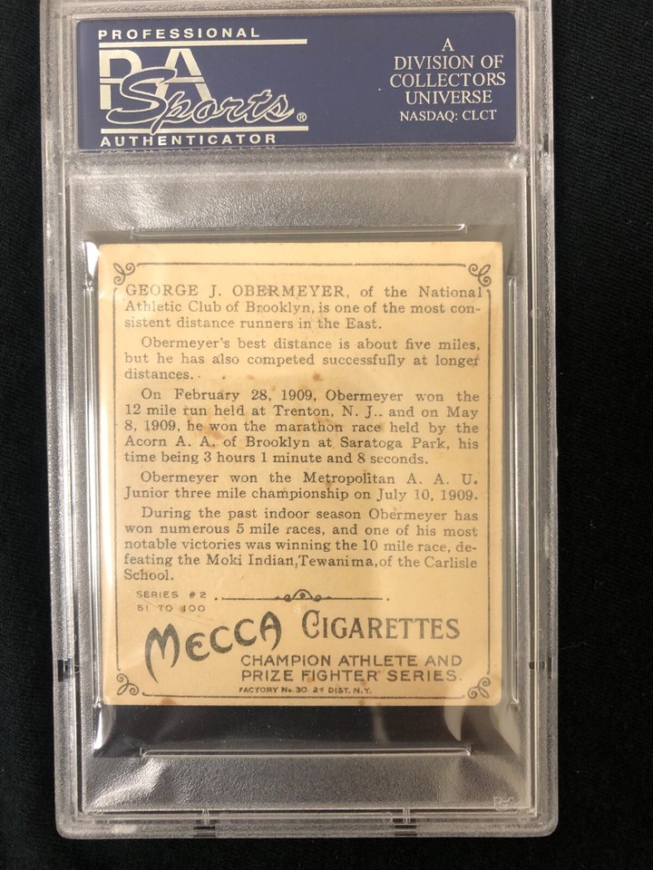 RARE VINTAGE 1910 T218 MECCA CHAMPIONS GEORGE OBERMEYER PSA 4 VG-EX POP ...