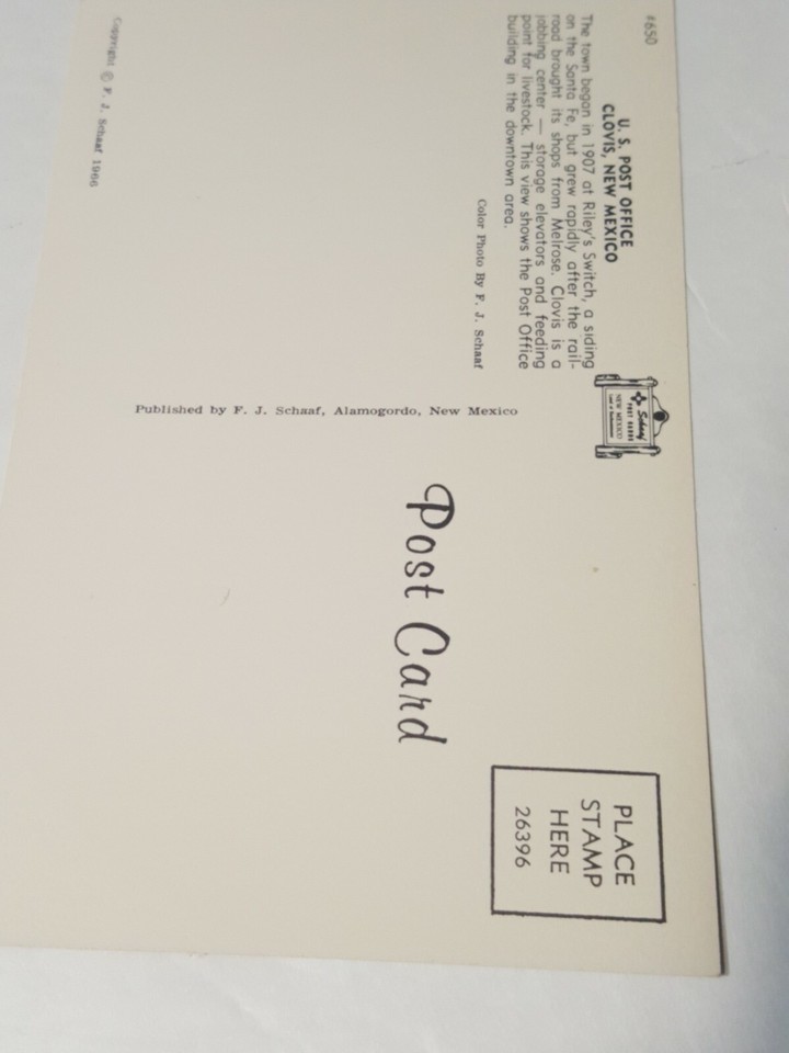 1960s postcard United States Post Office CLOVIS New Mexico street view ...