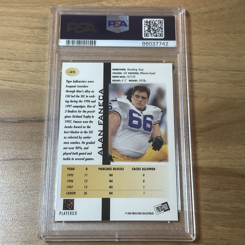Alan Faneca 1998 Press Pass Rookie Card PSA 9 Pop 5 Only 2 Higher ...