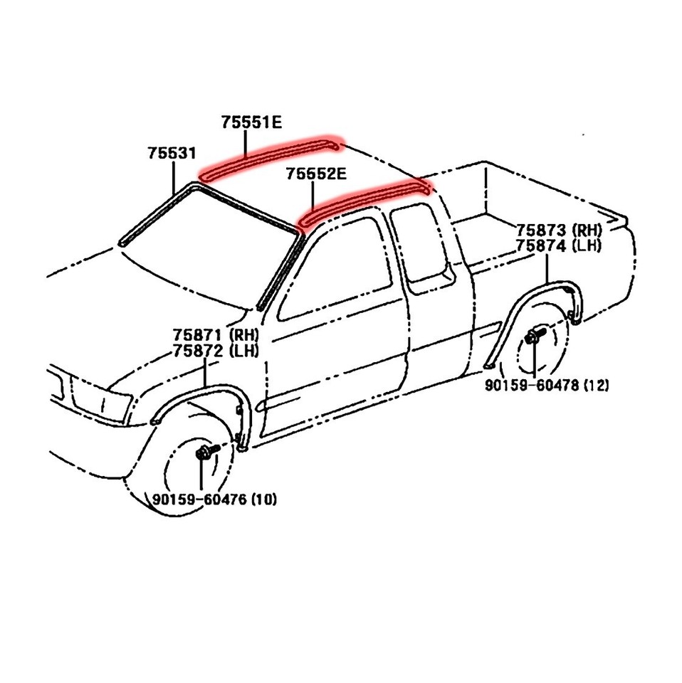 97-05 Genuine Toyota Hilux LN167 Extra cab side roof drip molding seal ...
