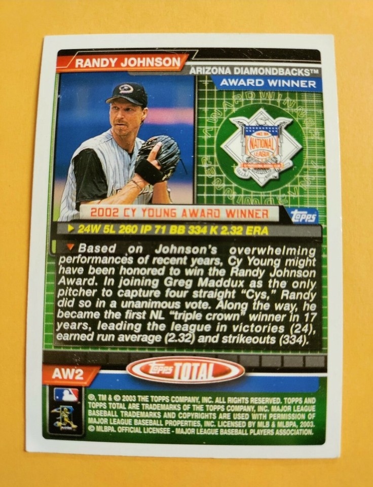 2003 Topps Total Randy Johnson #AW2 Arizona Diamondbacks LP/EX | eBay