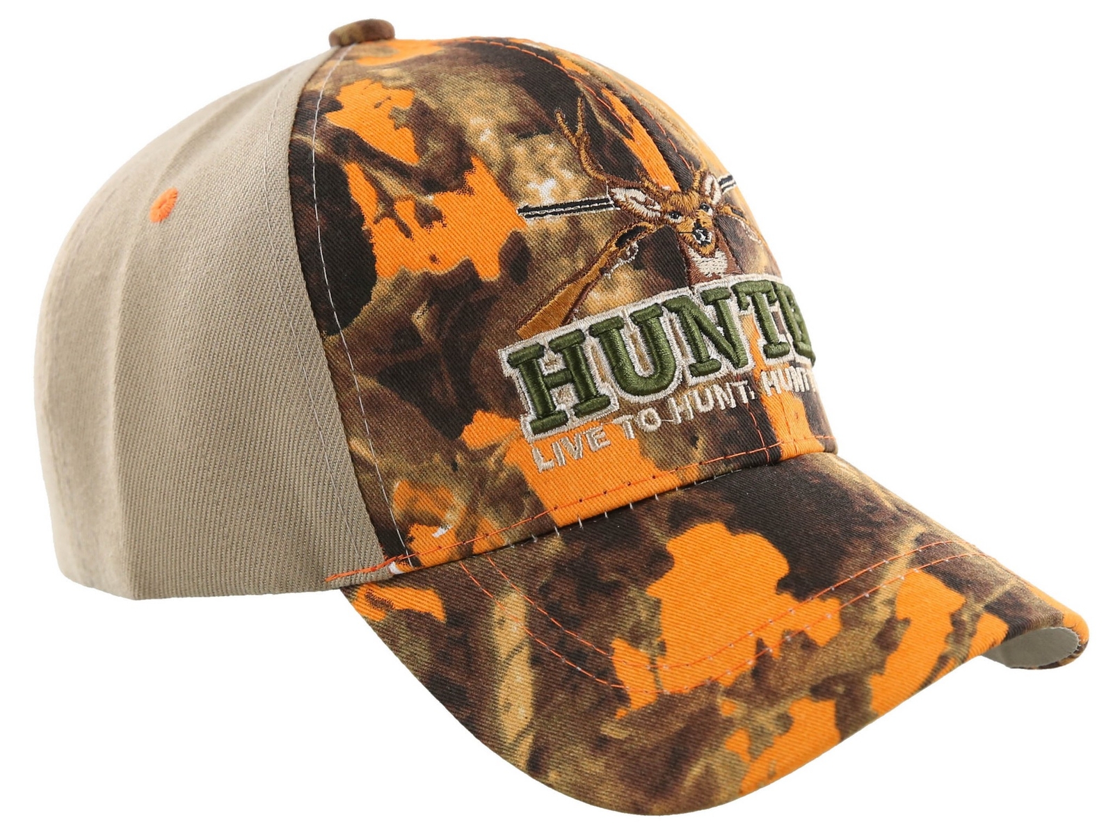 HUNTER LIVE TO HUNT DEER BUCK OUTDOOR SPORTS CAP HAT ORANGE CAMO TAN | eBay
