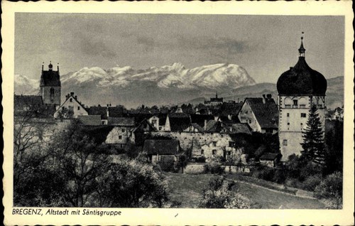 Bregenz Vorarlberg alte Ansichtskarte ~1940 Blick auf Altstadt und ...