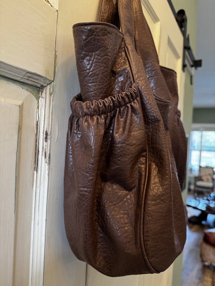 Zoe Blu NICE Brown Pebble Faux Leather Bucket Bag Purse W/chains Very ...