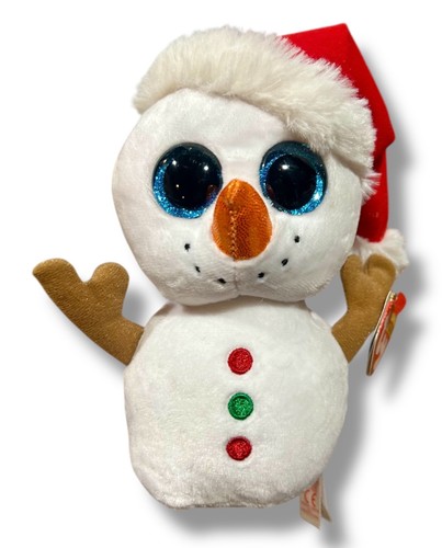Ty Beanie Boo Scoop Snowman Santa Hat blue glitter eyes small Christmas ...