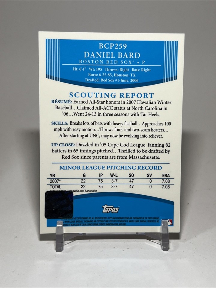 2008 Bowman Chrome - Prospects Prospect Autographs Daniel Bard #BCP259 ...