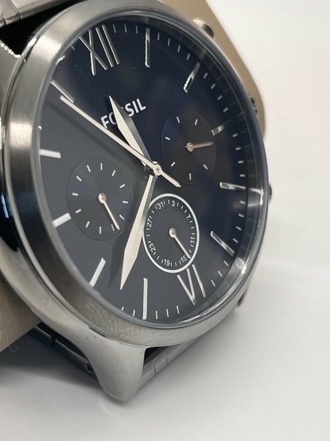 Fossil BQ2401 Fenmore Midsize Multifunction Smoke Stainless Steel Blue ...