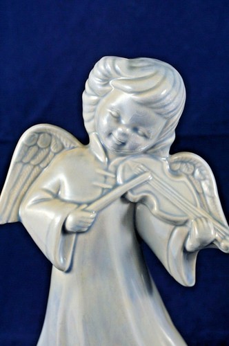 3 Vintage Ceramic Angels Musical Accordion Harp Violin Blue Iridescent ...