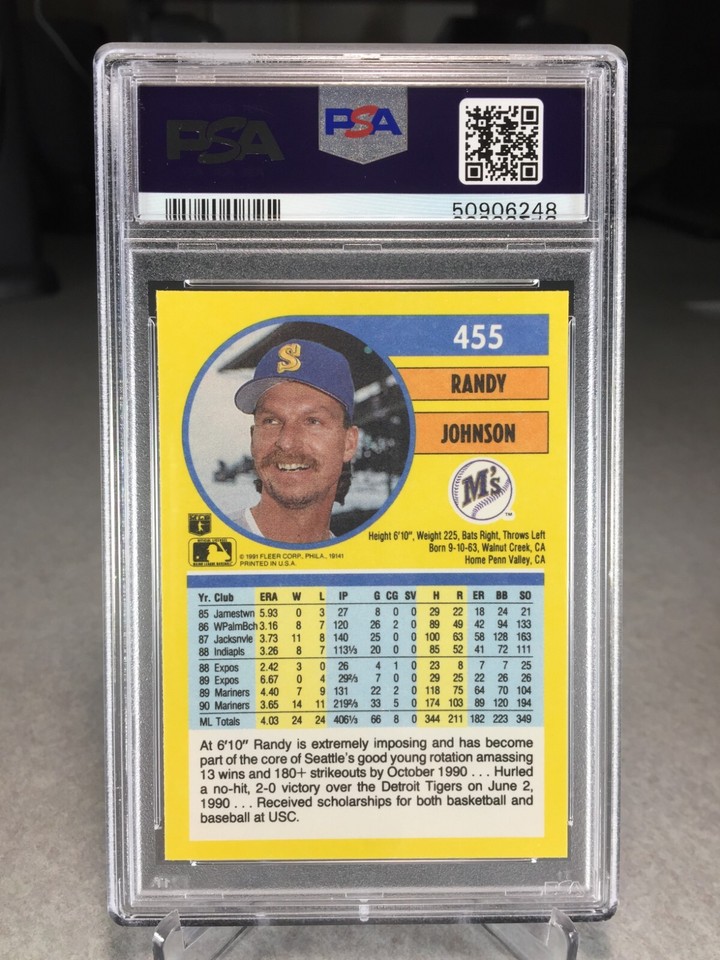 1991 Fleer Randy Johnson #455 - PSA 9 - Seattle Mariners | eBay