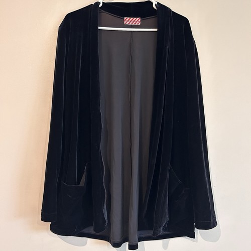 Vtg Carushka Black Velvet Duster Women’s Sz M Open Front Cardigan ...