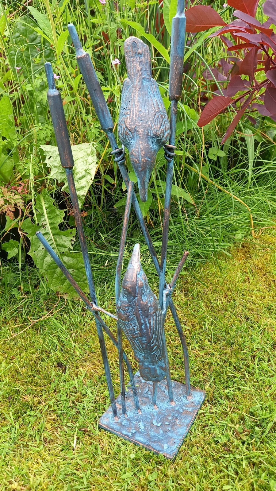 Birds on Reeds Garden Statue - Cast Iron with a Beautiful Aged Bronze ...