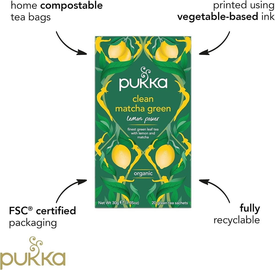 Pukka - Clean Matcha Green Organic Herbal Tea - 4 Packs of 20 Sachets ...