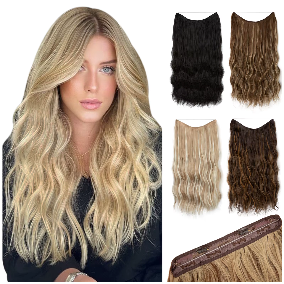 Synthetic Wave Invisible Clip in Hair Extensions Fish Line Ombre ...