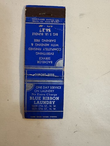 Matchbook cover - Blue Ribbon Laundry - Washington DC? - M13 - comb ...