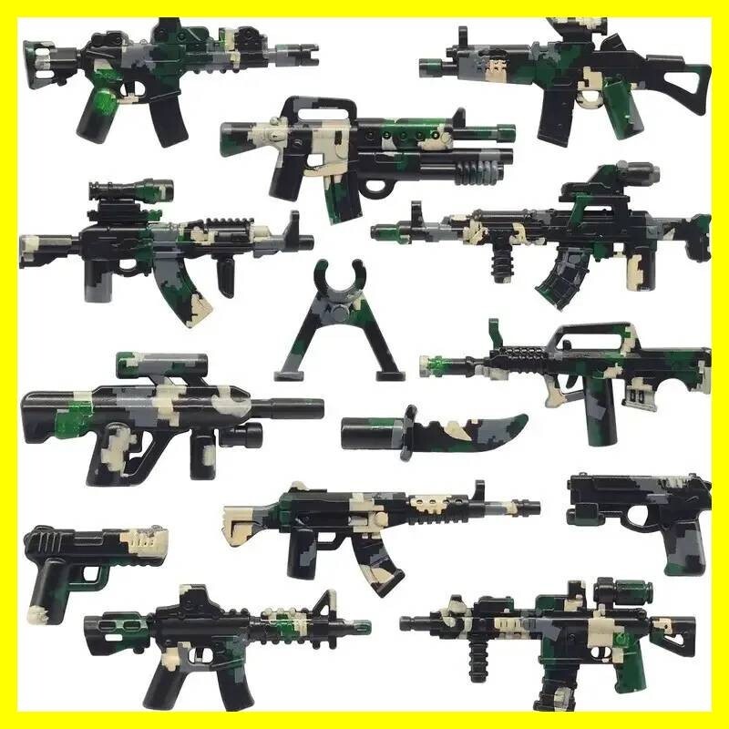Minifigure Weapons Lot Of 13 Camo Guns Scale Compatible 1:10 1:18 1:25 ...