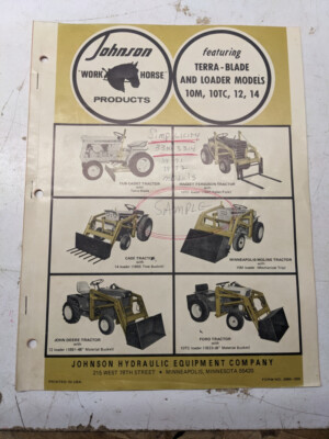 JOHNSON LOADER OWNER MANUAL PARTS LIST MODEL 10M 10TC 12 14 SIMPLICITY ...