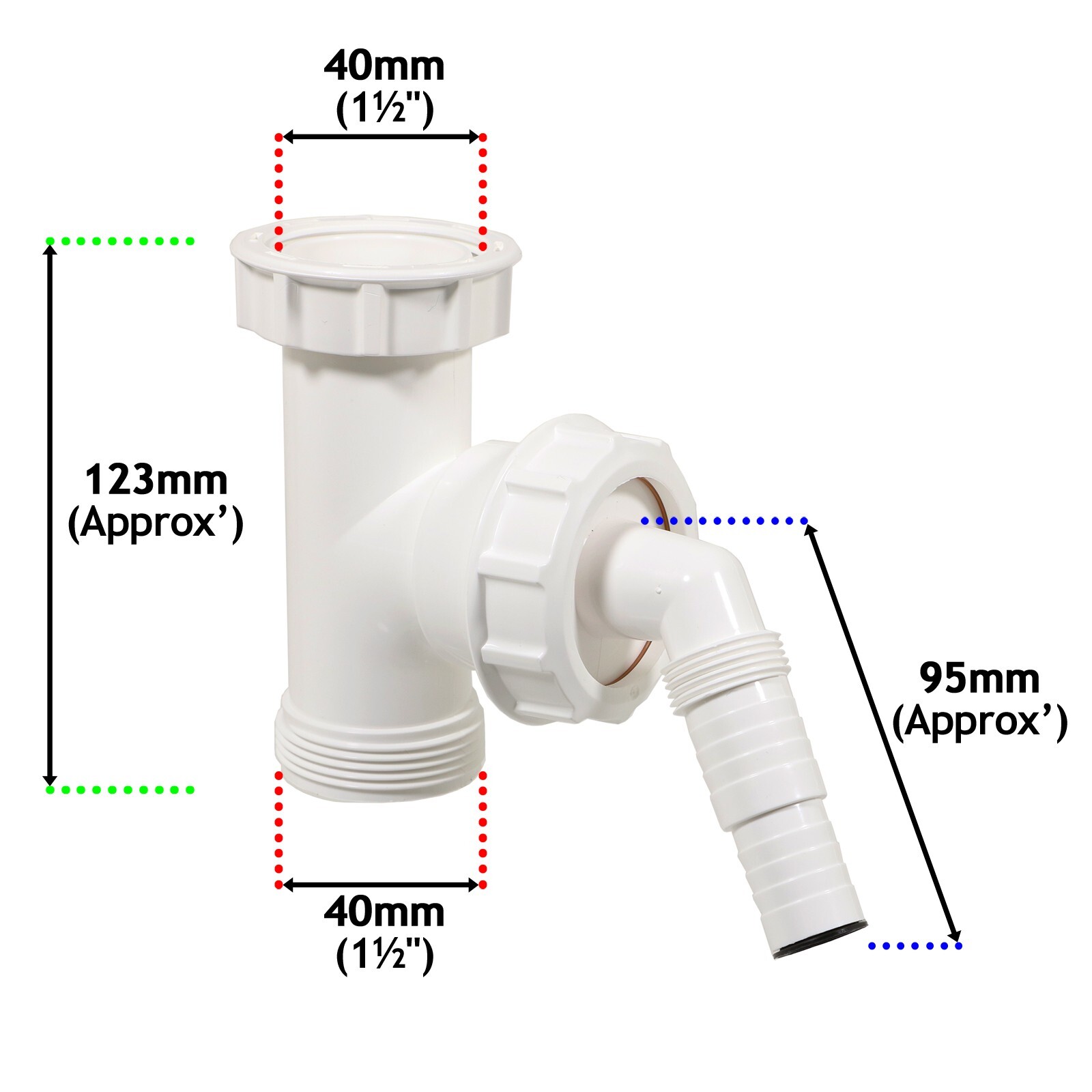 Appliance Trap Adaptor 40mm Washing Machine Dishwasher Waste Pipe Tee ...