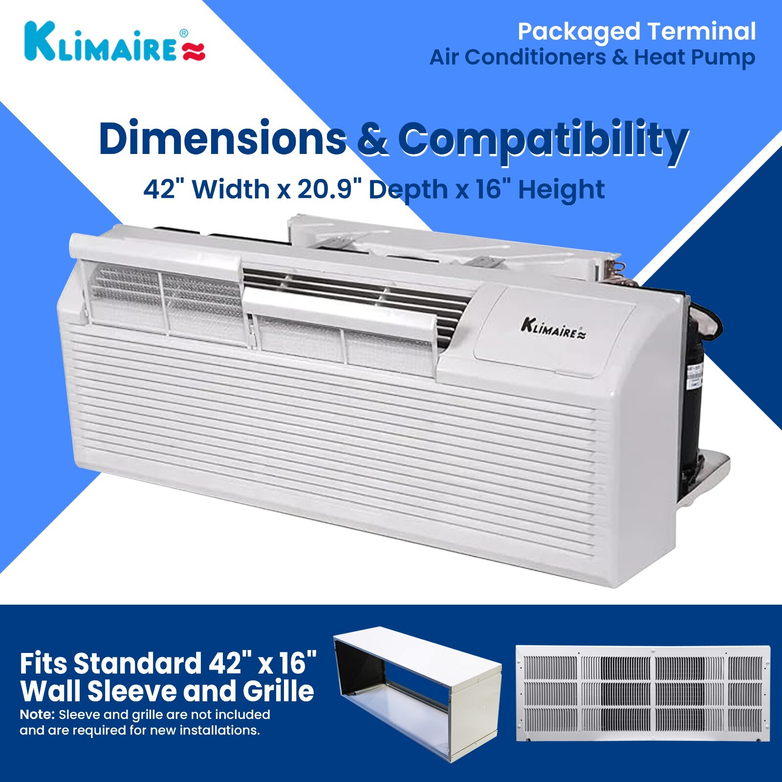Klimaire PTAC 12,000 BTU Air Conditioner Heat Pump R-32 with 3.5 kW ...