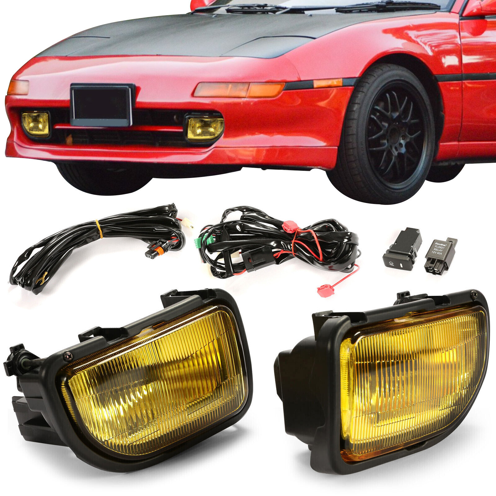 A Set Fog Lights Yellow For Toyota MR2 1991-1995 Front Bumper Lamps W ...