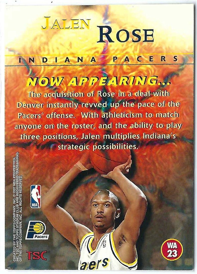 1996-97 Topps Stadium Club Welcome Addition Jalen Rose -Indiana Pacers ...