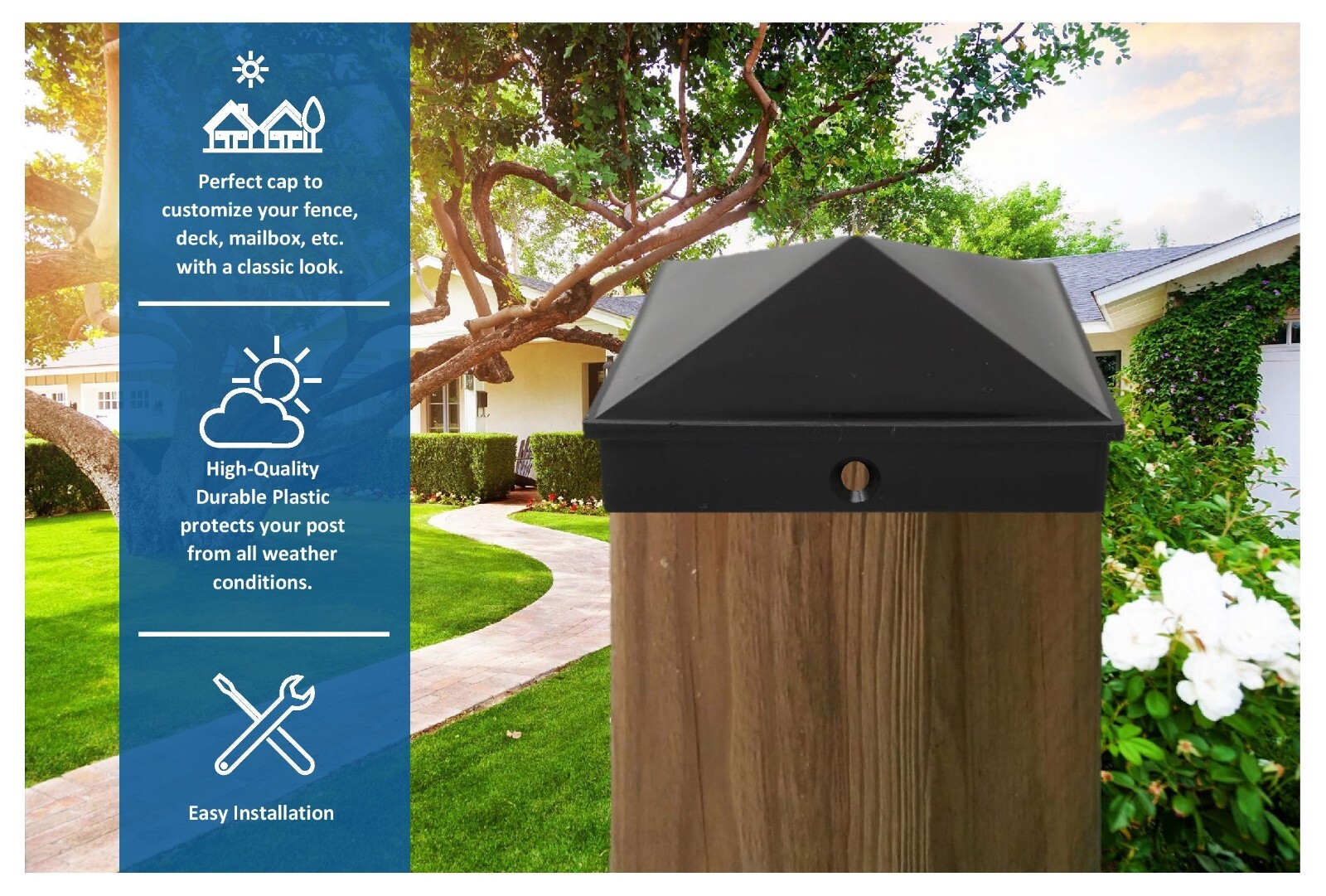 5x5 Nominal (4-1/2"x4-1/2") White Plastic Pyramid Fence Cap 8, 16, 24 ...